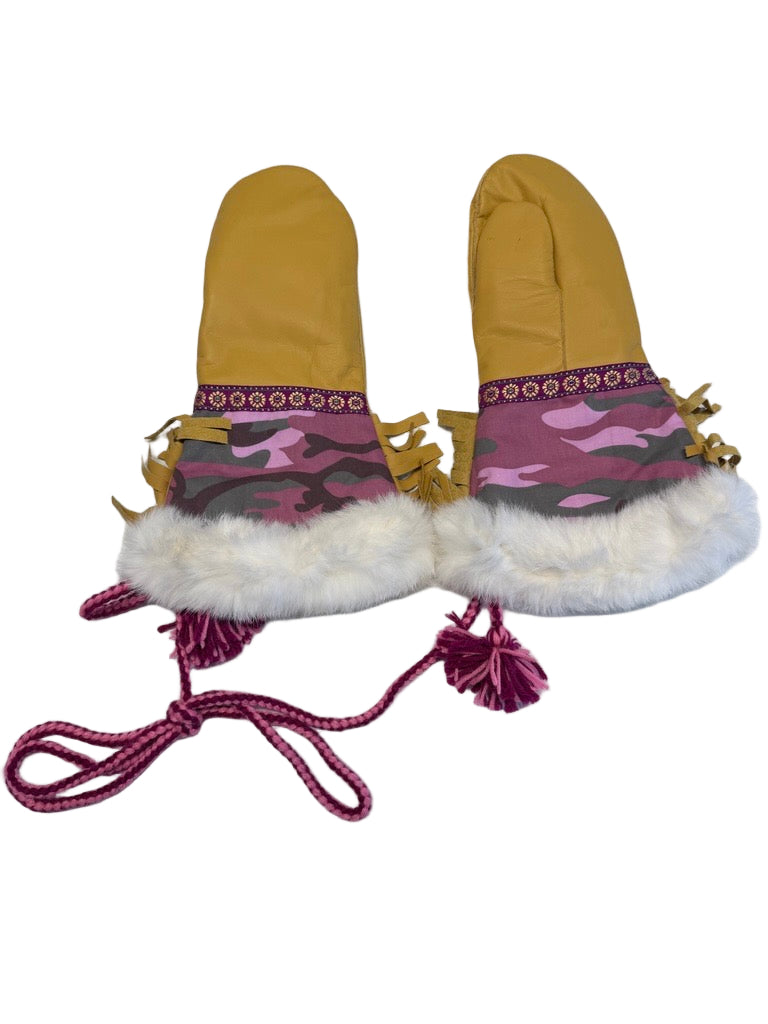 Children’s Cowhide Mittens — Handmade with Rabbit or Beaver– Wachiya